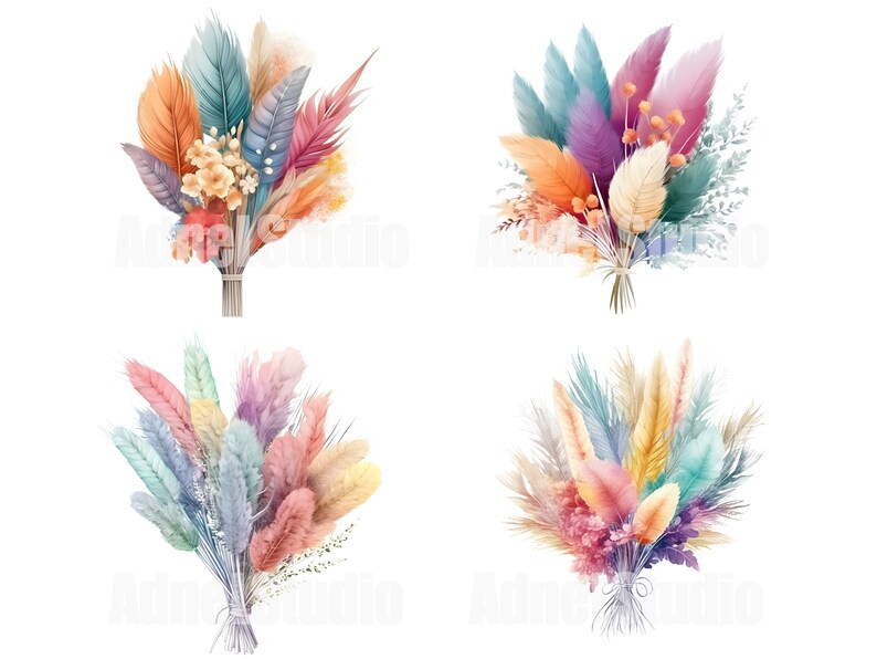 Rainbow Pastel Flower Clipart Watercolor Boho Floral Bouquet - Etsy