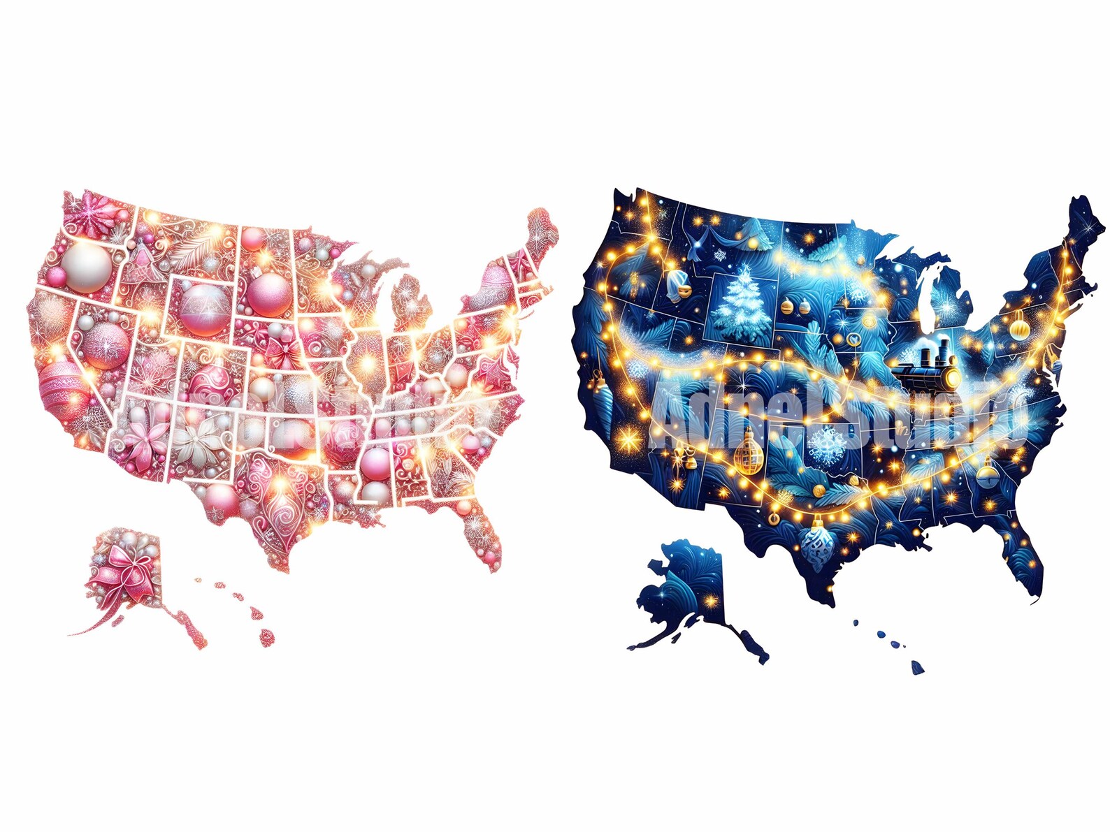 Christmas USA Map Clipart, Festive Holiday USA Map Digital Download ...