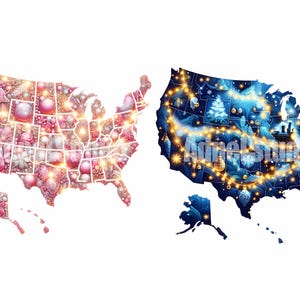 Christmas USA Map Clipart, Festive Holiday USA Map Digital Download ...