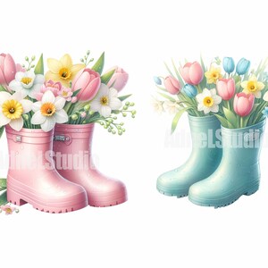 Watercolor Floral Rain Boots Clipart, Spring Flowers Illustration ...