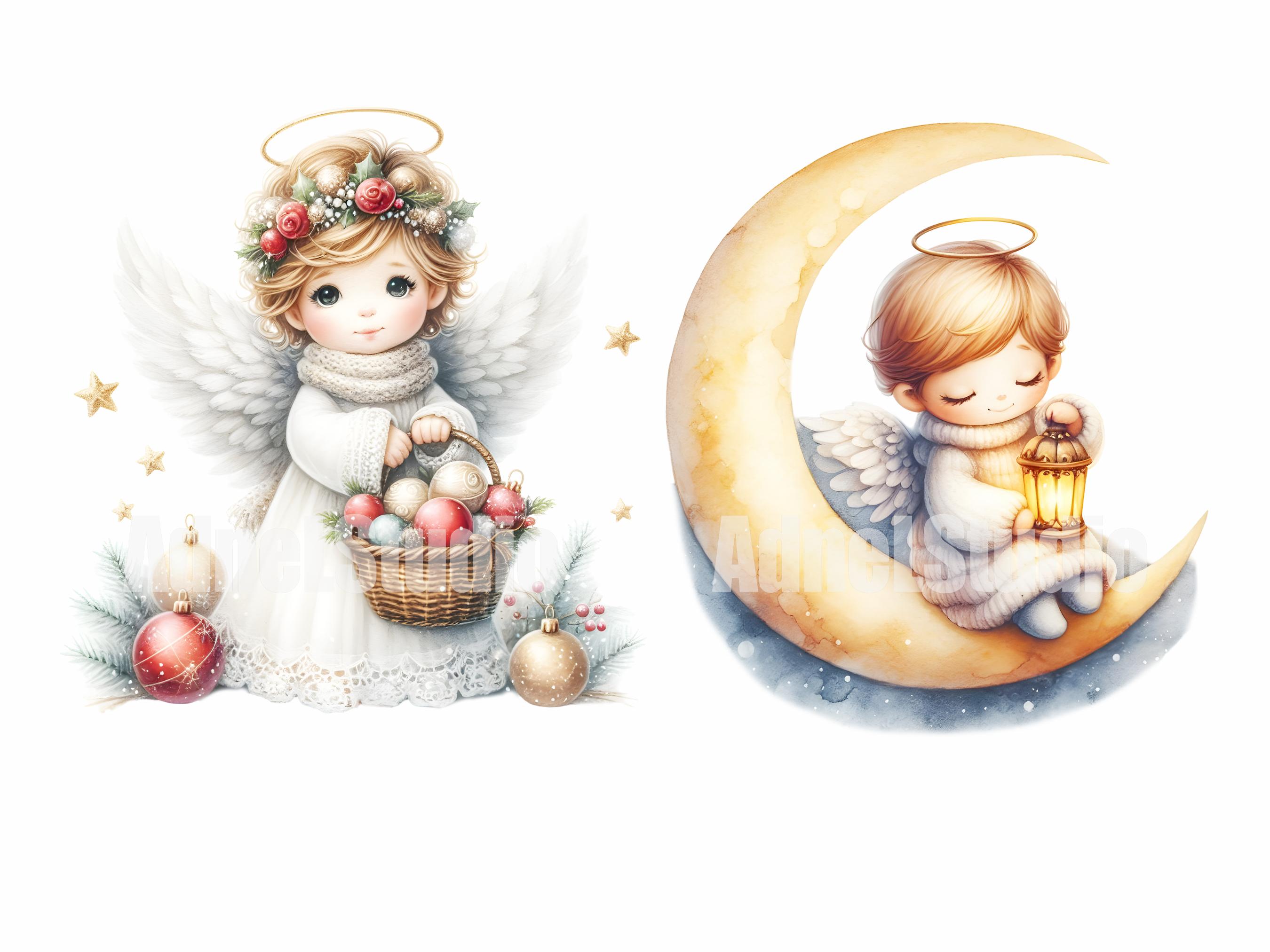 Christmas Little Angel PNG Clipart Set, Adorable Holiday Angel ...