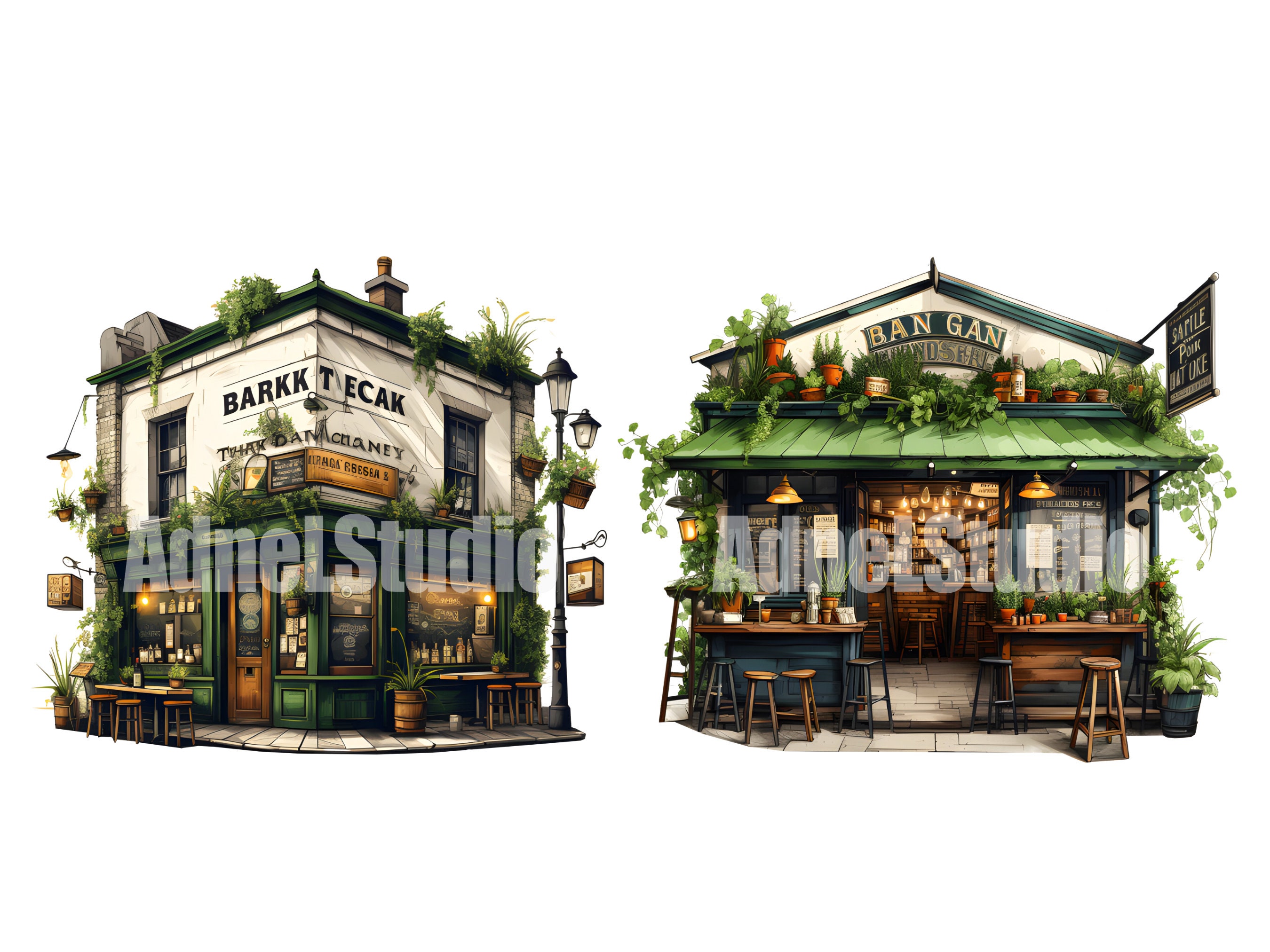Watercolor Irish Pub Clipart - Iris Beer Pub Clipart, Digital ...