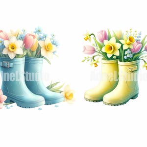 Watercolor Floral Rain Boots Clipart, Spring Flowers Illustration ...