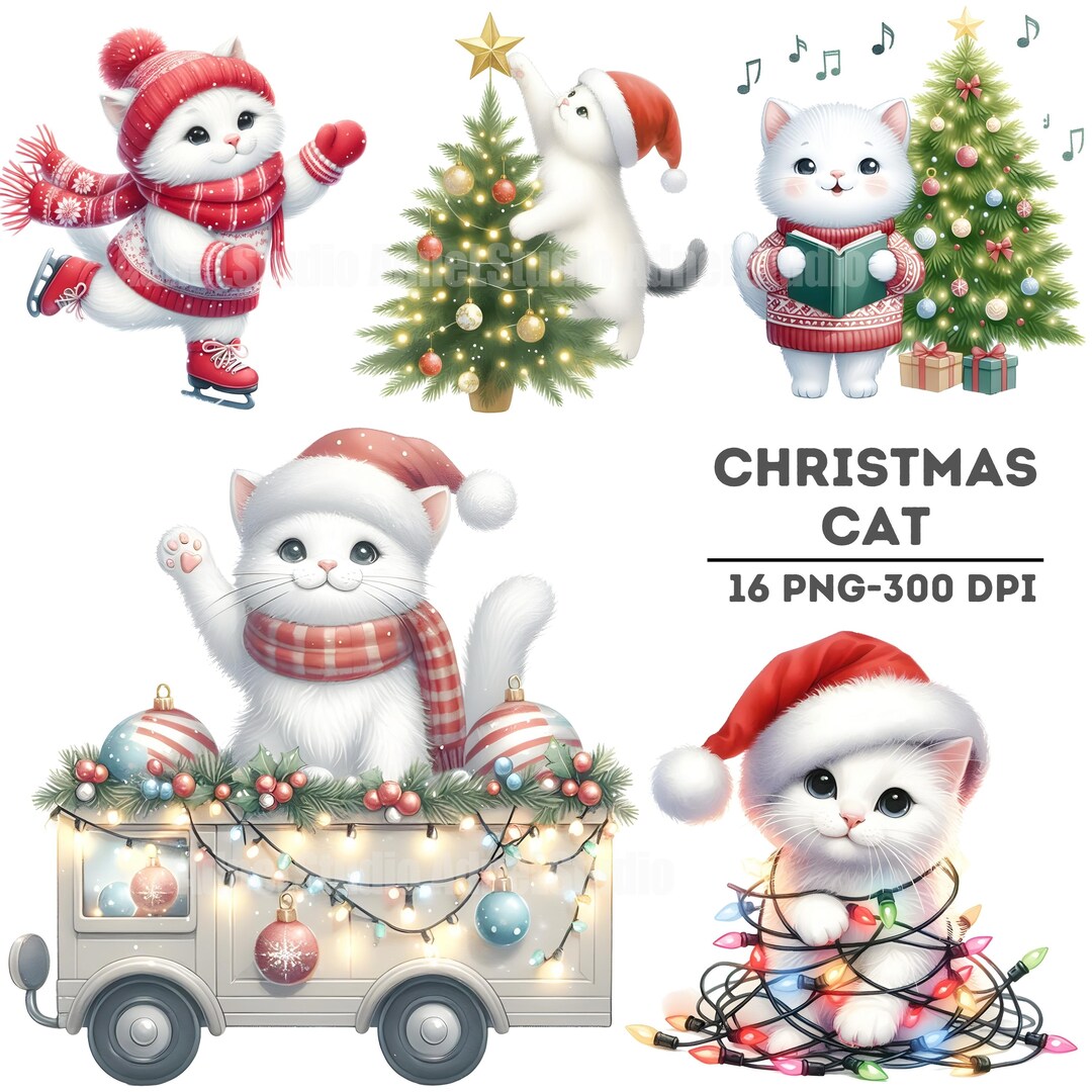 Christmas Cat Clipart, Cute Holiday Cats PNG, Christmas Cat Decoration ...
