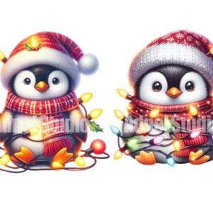 Festive Christmas Penguin Clipart, Cute Holiday Digital Art, Winter ...