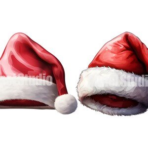 Christmas Santa Hat Clipart - Watercolor Christmas Clipart, Santa Claus ...