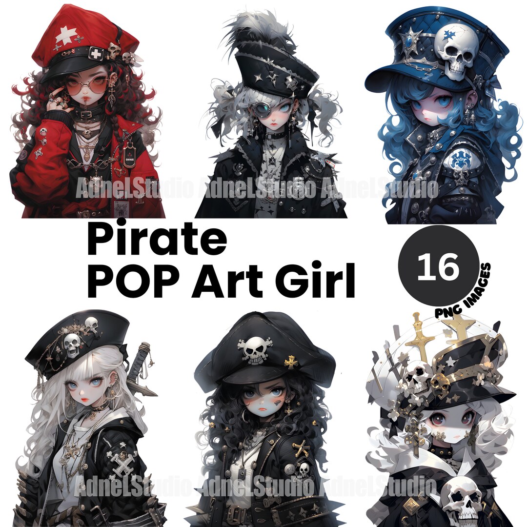 Pirate Pop Art Girl Clipart - Watercolor Pirate Girl Clipart, Fantasy ...