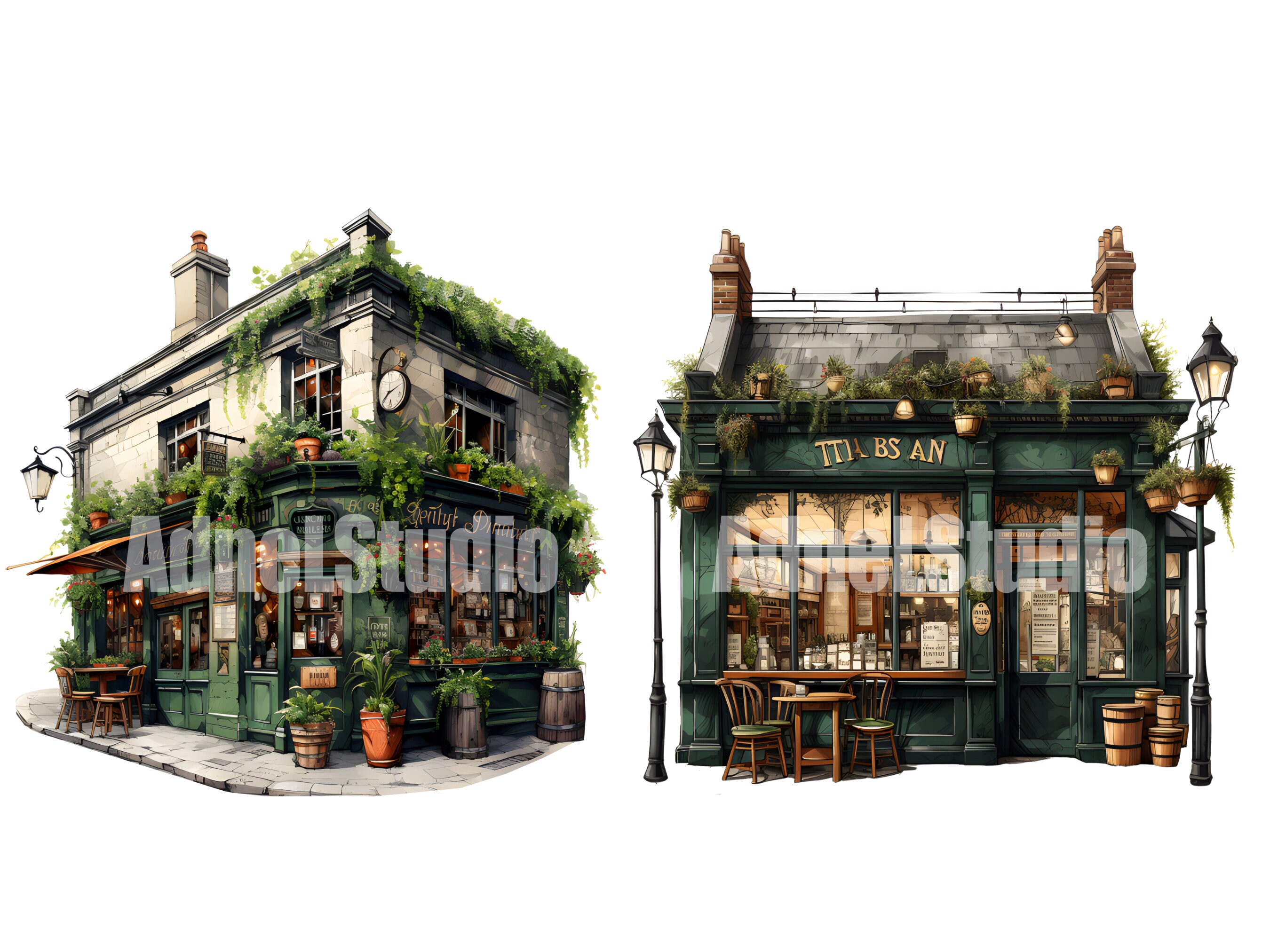 Watercolor Irish Pub Clipart - Iris Beer Pub Clipart, Digital ...