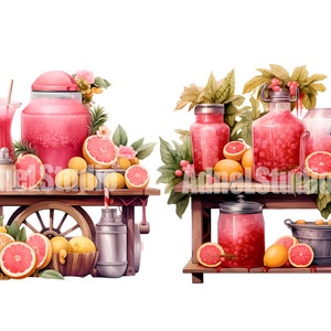 Watercolor Pink Lemon Stand Clipart - Pink Lemonade Stand Clipart ...