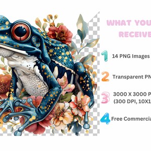 Floral Frog Clipart, Spring Frog Clipart, Floral Spring Clipart, Floral ...