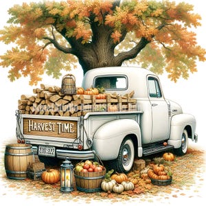 14 Vintage Autumn Truck Clipart, Fall Harvest Pumpkin Truck Clipart ...