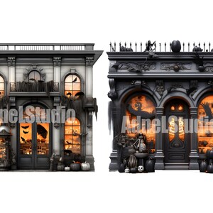 Halloween Storefront Clipart, Watercolor Halloween Shop Clipart ...