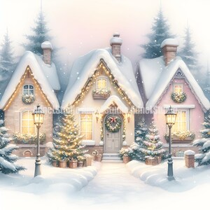 Snowy Christmas Village Clipart Bundle, Cozy Winter Houses With Holiday ...