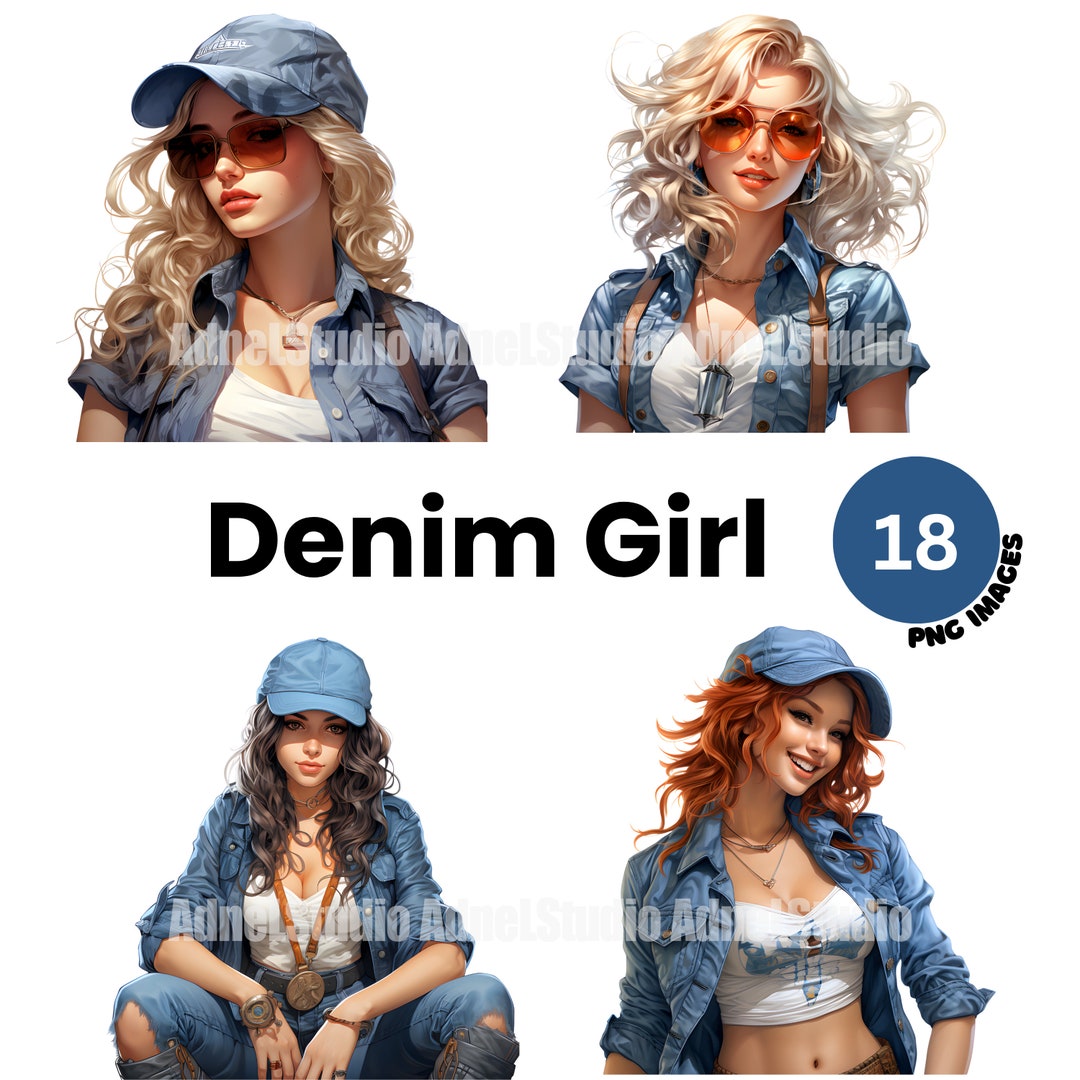 Denim Girl Clipart - Watercolor Denim Fashion Girl Clipart, Denim Women ...
