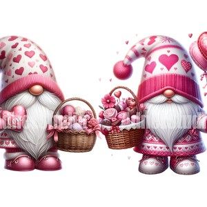 Pink Valentines Gnome Clipart, Watercolor Valentines Day Clipart ...
