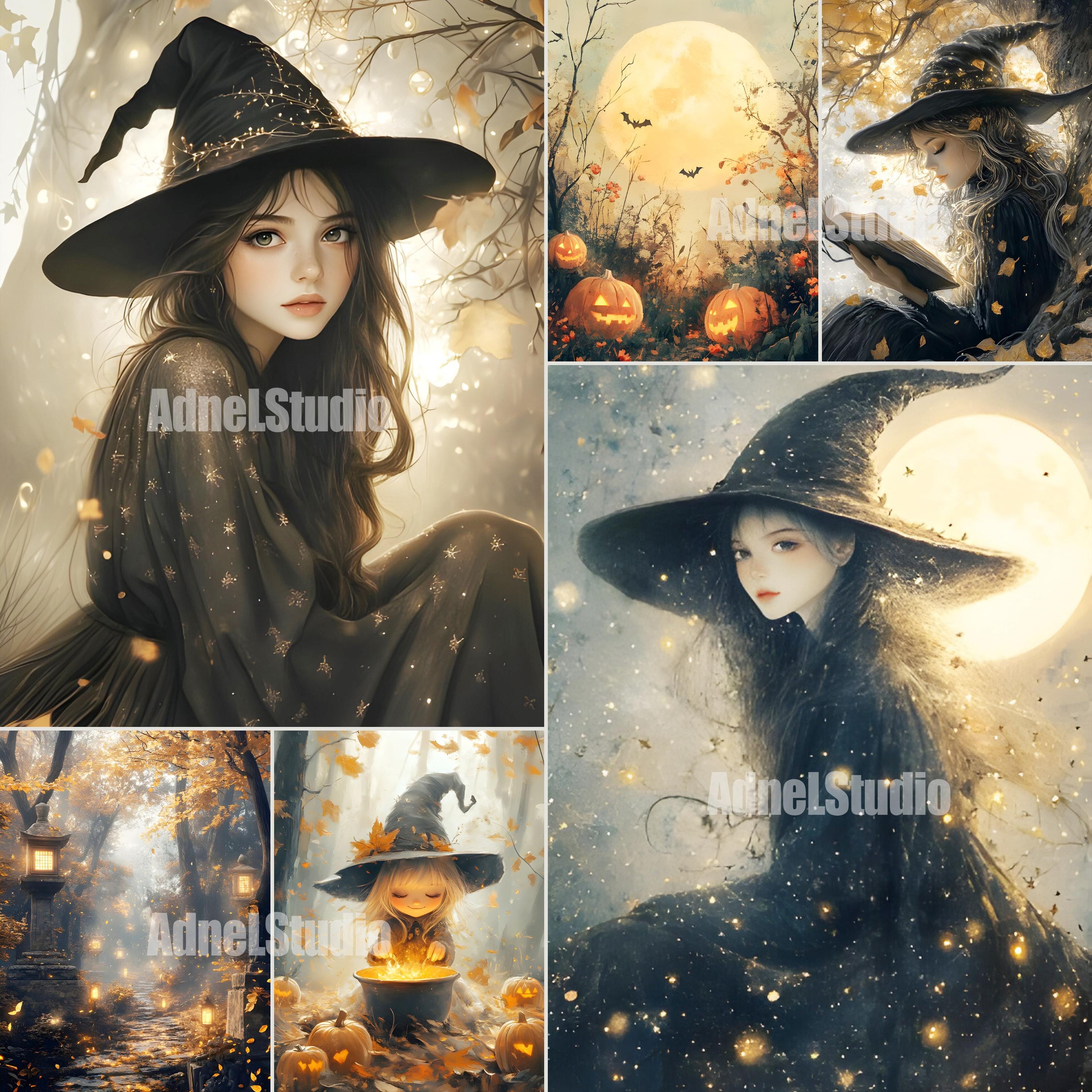 Cozy Halloween Scenery Junk Journal Pages, Enchanting Witch and Spooky ...
