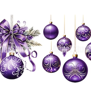 Purple Christmas Ornaments Clipart, Watercolor Ornament Clipart ...