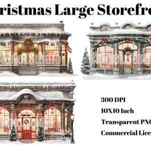 Christmas Storefront Clipart - Cozy Christmas Store Clipart, Watercolor ...