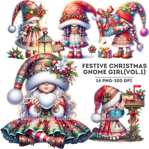 Festive Christmas Gnome Girl Clipart, Holiday Decor Digital Download ...