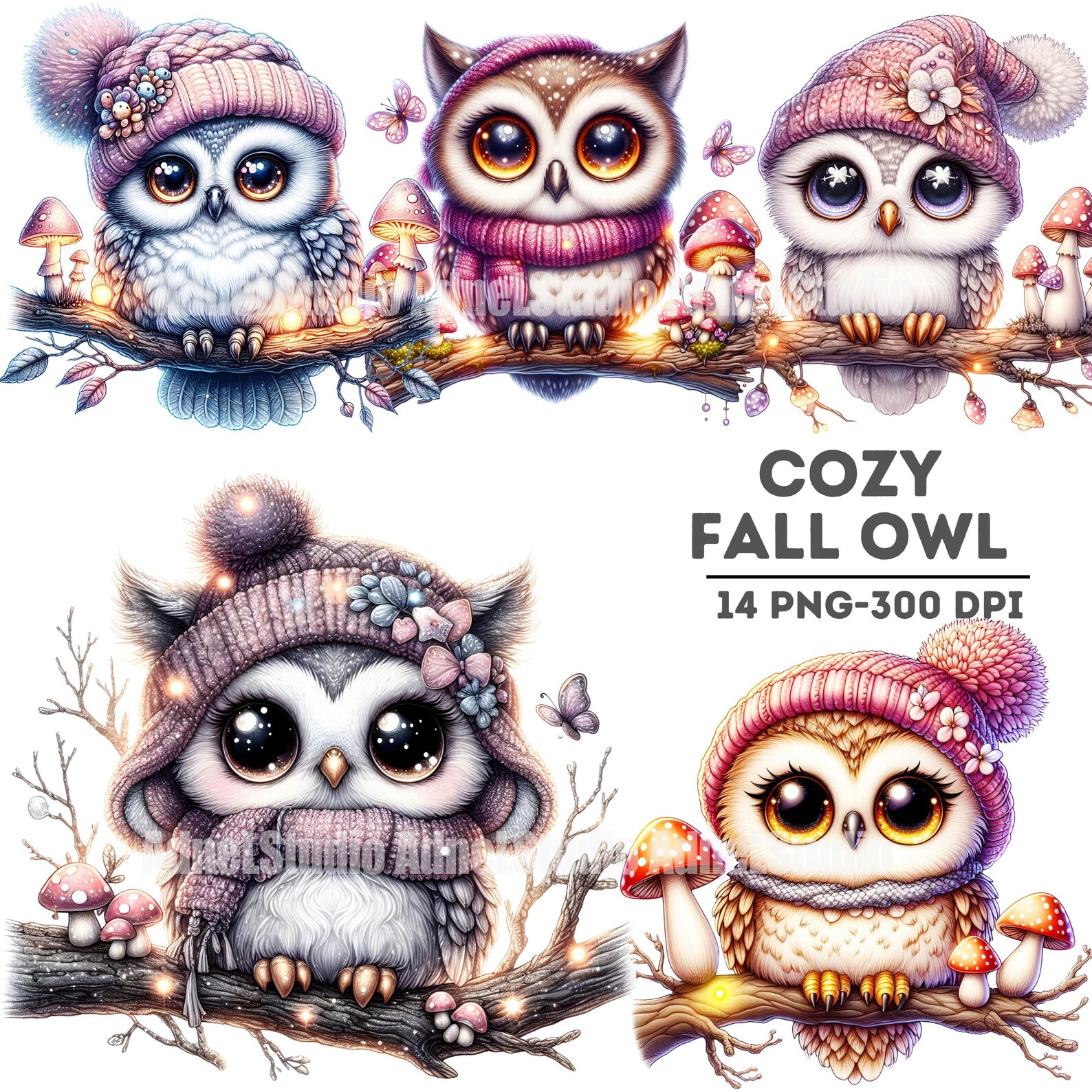 Cozy Fall Owl Clipart Bundle, Cute Autumn Owl Illustrations, Digital ...