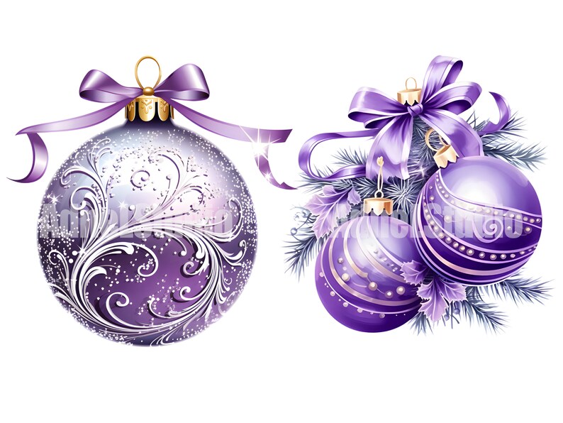Purple Christmas Ornaments Clipart, Watercolor Ornament Clipart ...