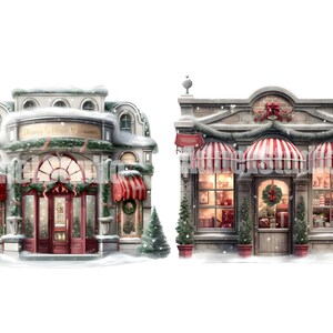 Christmas Storefront Clipart - Cozy Christmas Store Clipart, Watercolor ...