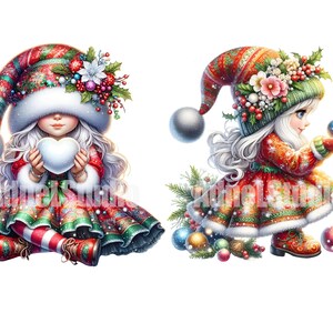 Festive Christmas Gnome Girl Clipart, Holiday Decor Digital Download ...