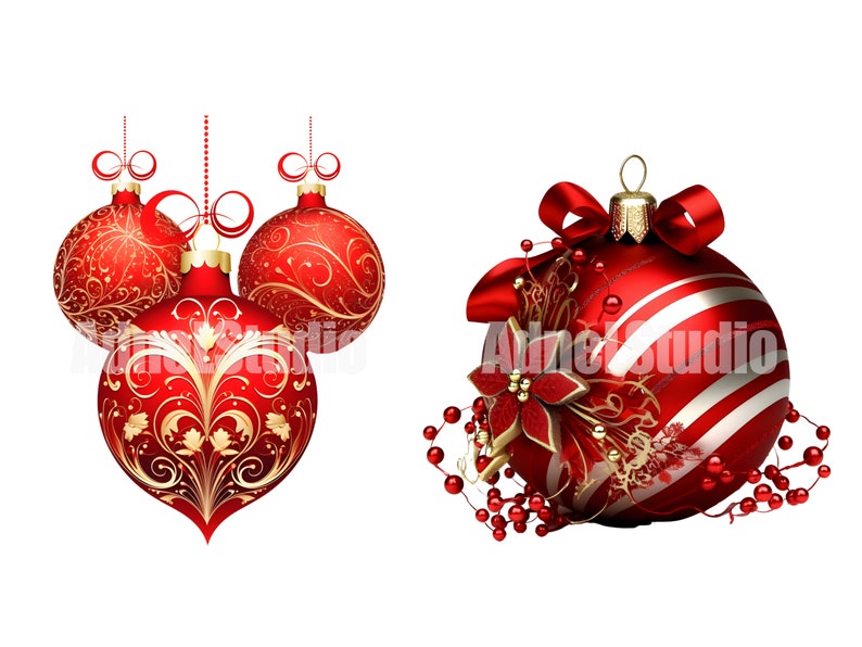 Red Christmas Ornaments Clipart, Watercolor Christmas Ornament PNG ...