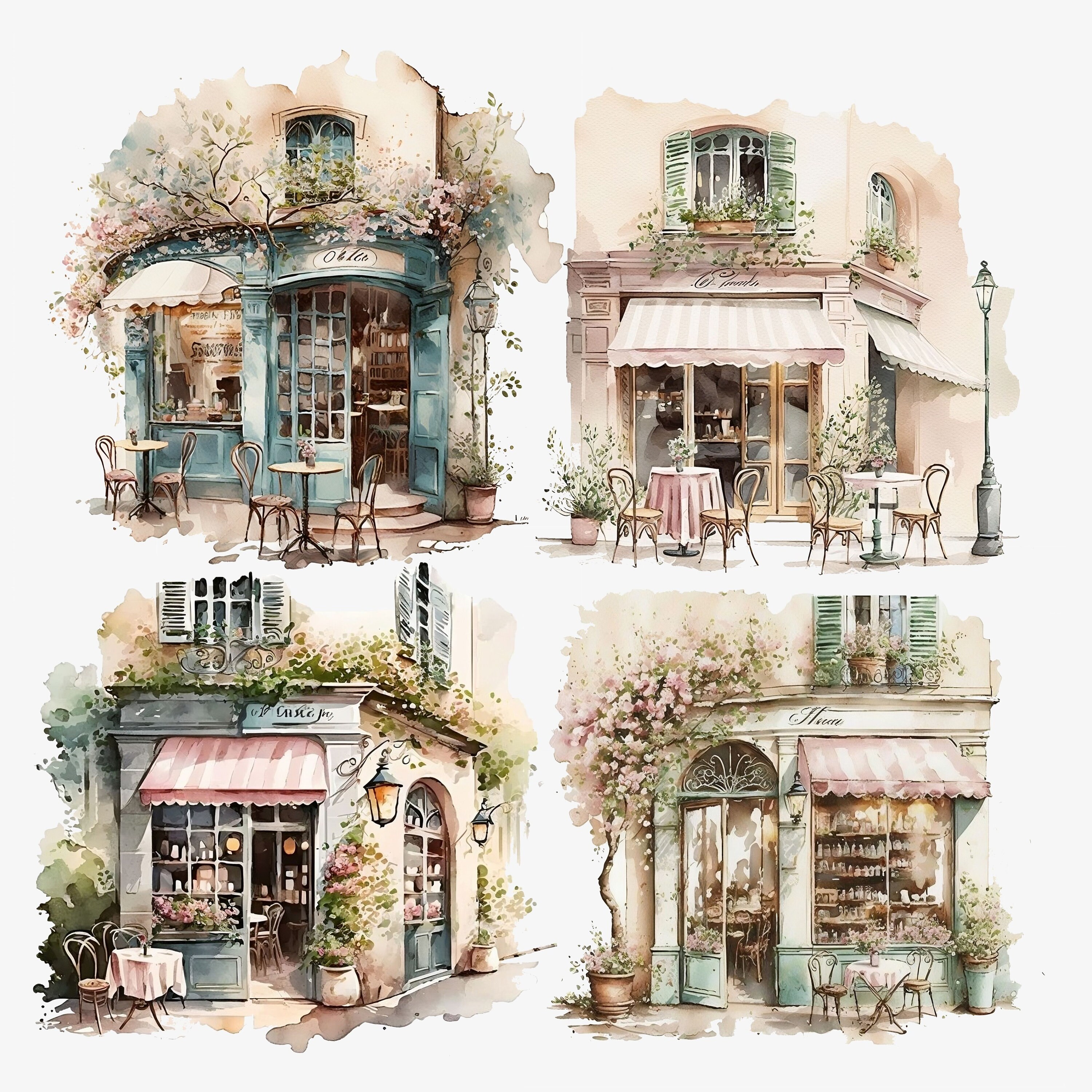Watercolor Spring Coffee Shop Clipart 20 High Quality Cafe - Etsy Australia