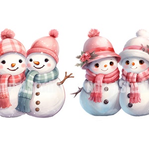 Christmas Snowman Clipart, Christmas Clipart, Watercolor Snowman Couple ...