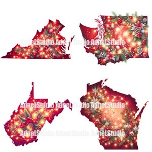 Festive Christmas USA State Map Clipart, 50 State Christmas Map Clipart ...