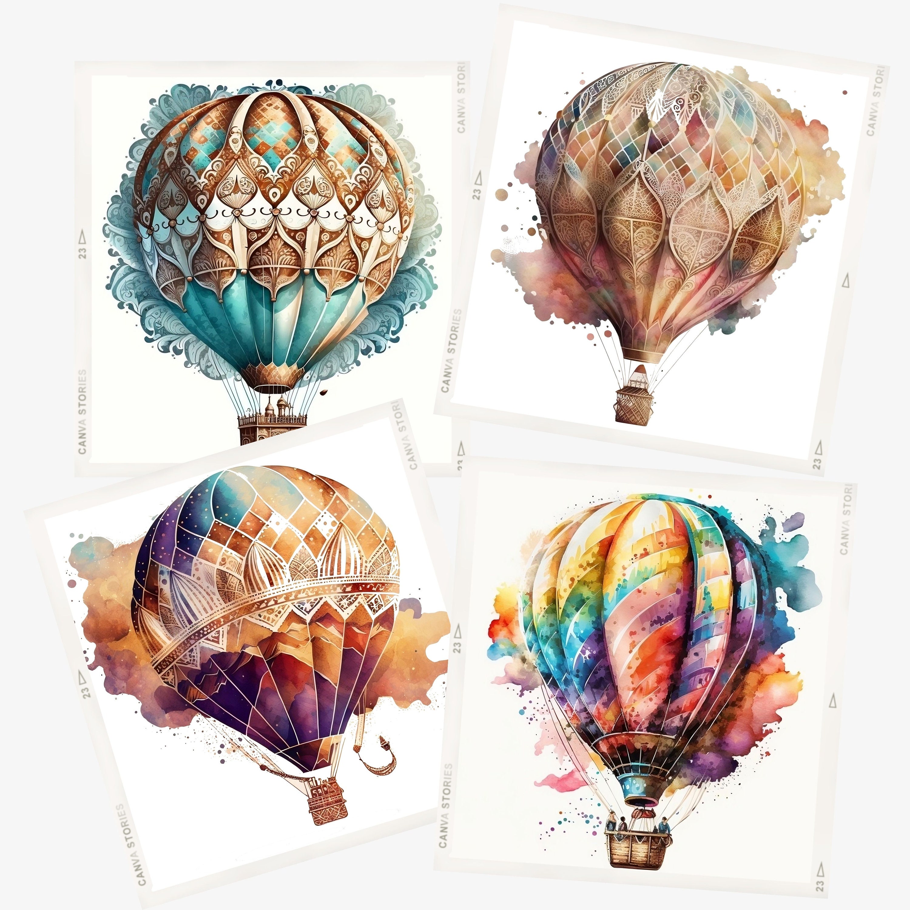 Watercolor Hot Air Balloon Clipart 12 High Quality JPG - Etsy