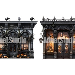 Halloween Storefront Clipart, Watercolor Halloween Shop Clipart ...