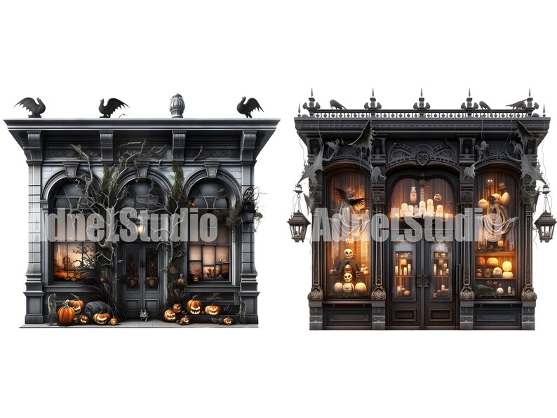 Halloween Storefront Clipart, Watercolor Halloween Shop Clipart ...