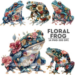 Floral Frog Clipart, Spring Frog Clipart, Floral Spring Clipart, Floral ...