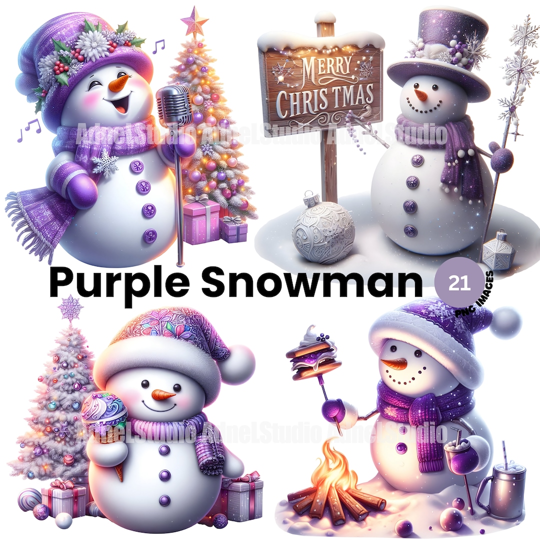 Purple Christmas Snowman Clipart - Festive Purple Snowman Clipart ...