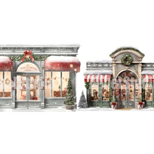Christmas Storefront Clipart - Cozy Christmas Store Clipart, Watercolor ...