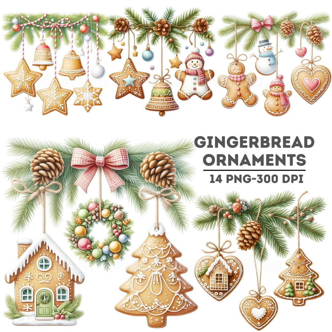 Gingerbread Ornaments Clipart, Festive Gingerbread Clipart, Festive ...