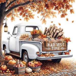 14 Vintage Autumn Truck Clipart, Fall Harvest Pumpkin Truck Clipart ...