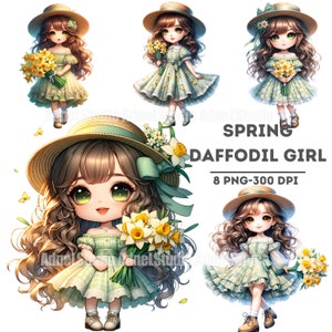 Watercolor Spring Girl Clipart - Chibi Girl Clipart, Little Girl ...