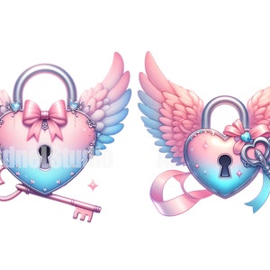 Watercolor Valentines Day Clipart, Heart Lock and Key Clipart, Romantic ...