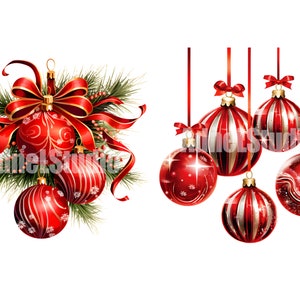 Red Christmas Ornaments Clipart, Watercolor Christmas Ornament PNG ...