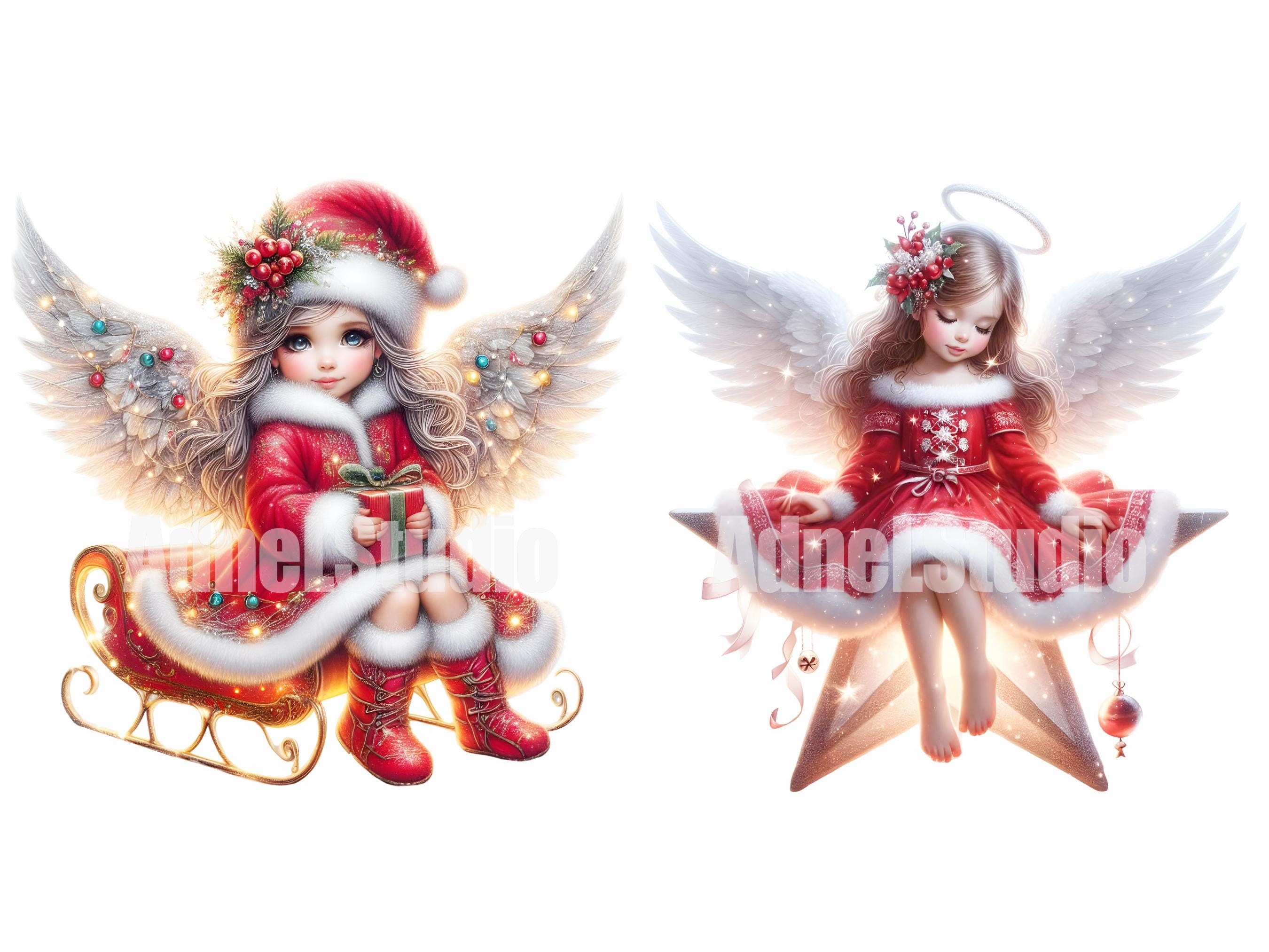 Christmas Little Angel PNG Clipart Bundles, Holiday Decor Art, Festive ...