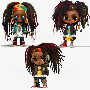 Dread Loc Black Girl PNG, Black Hip Hop Girl Doll PNG, Black Chibi Girl ...