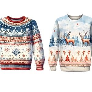 Christmas Ugly Sweater Clipart - Watercolor Christmas Sweater Clipart ...
