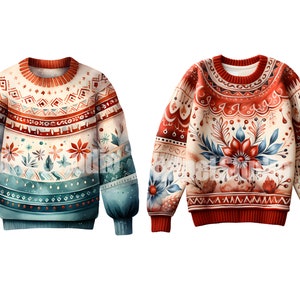 Christmas Ugly Sweater Clipart - Watercolor Christmas Sweater Clipart ...