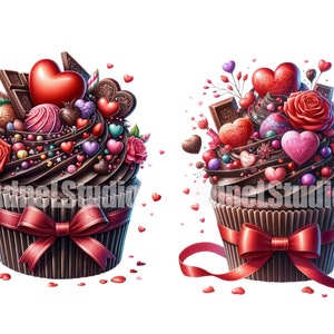 Watercolor Valentines Cupcake Clipart, Valentines Chocolate Cupcake ...