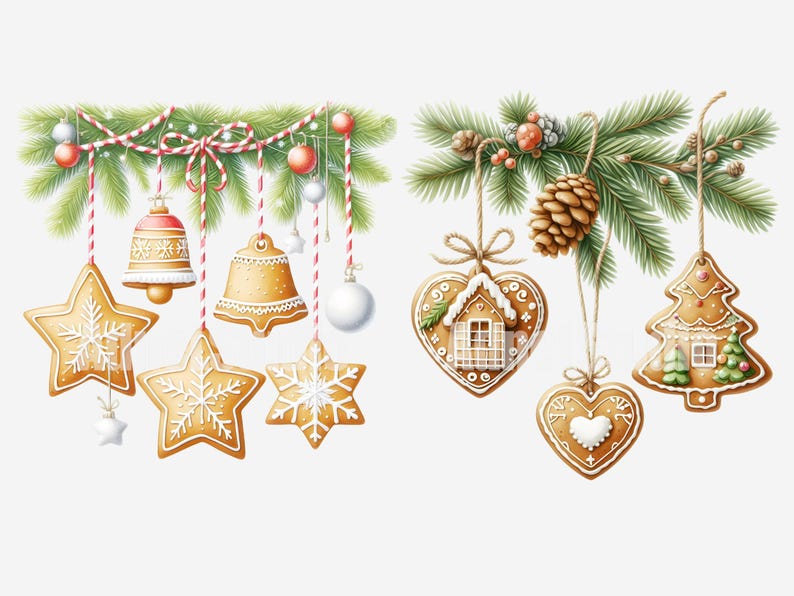 Gingerbread Ornaments Clipart, Festive Gingerbread Clipart, Festive ...