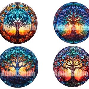 Stained Glass Tree of Life Clipart, Watercolor Tree of Life ...