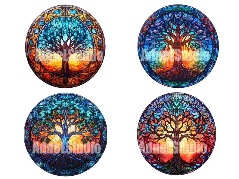 Stained Glass Tree of Life Clipart, Watercolor Tree of Life ...